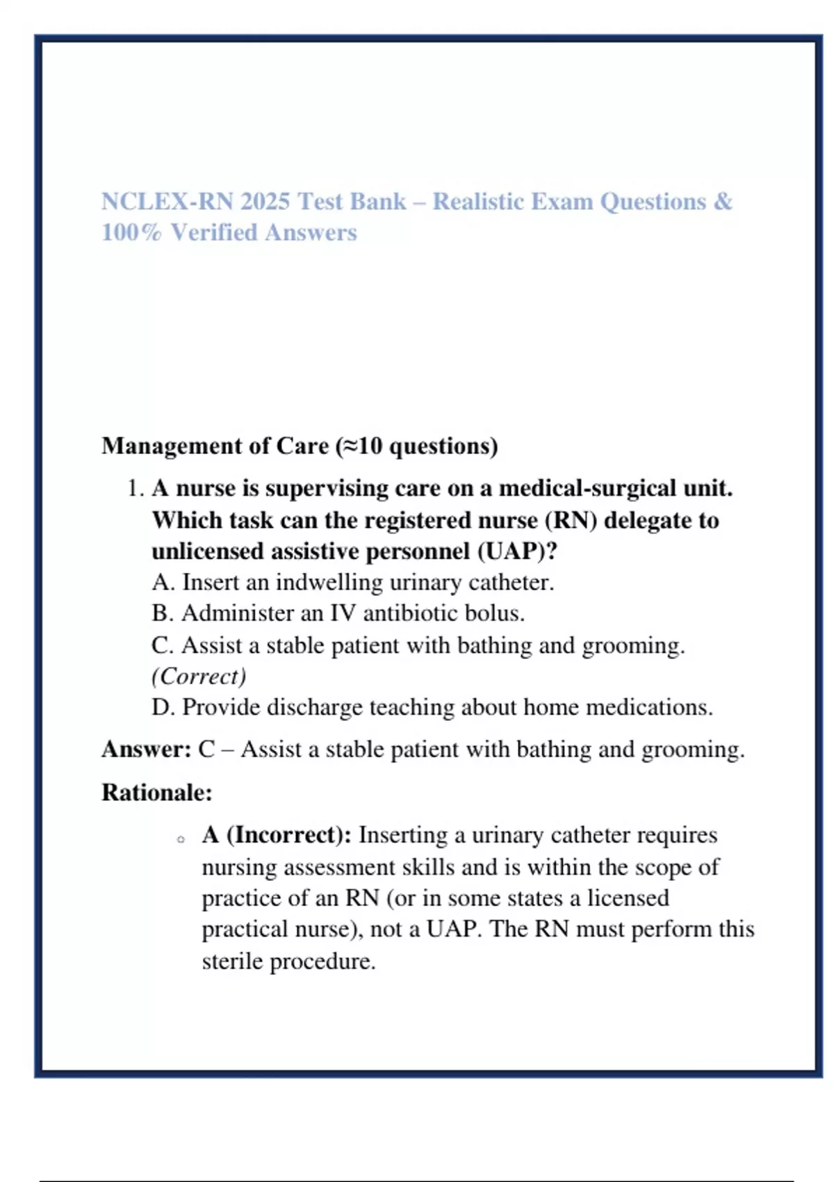 NCLEX-RN 2025 Test Bank – Realistic Exam Questions & 100% Verified ...