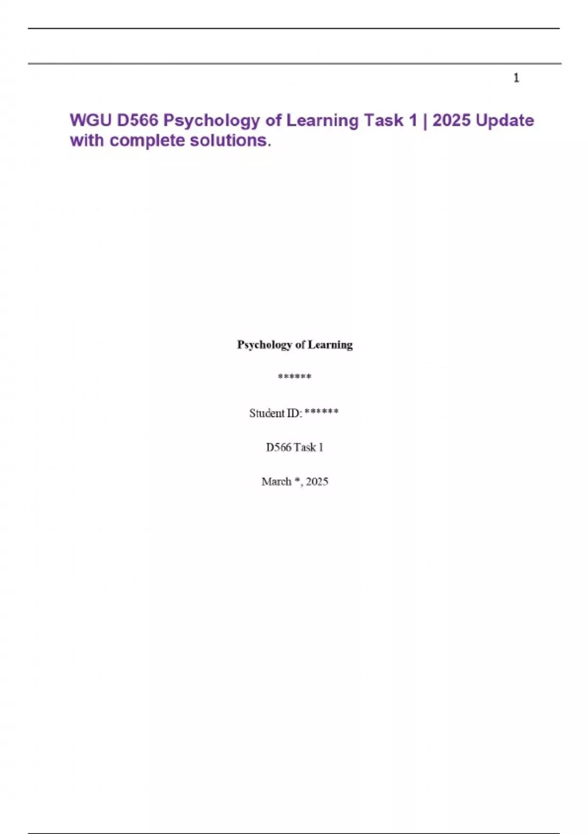 WGU D566 Psychology of Learning Task 1 | 2025 Update with complete ...