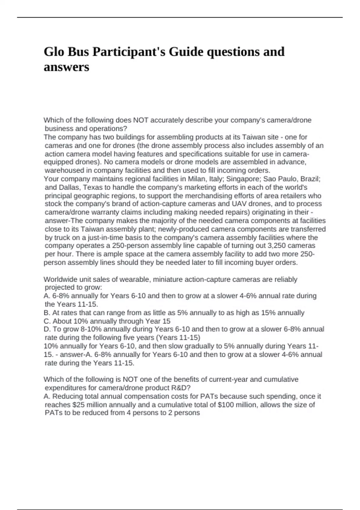 Glo Bus Participant questions with complete solutions - Capella ...