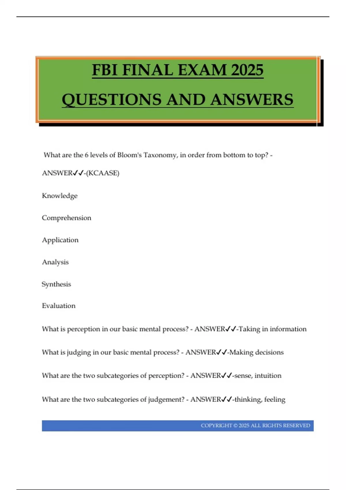 FBI FINAL EXAM 2025 QUESTIONS AND ANSWERS - FBI - Stuvia US