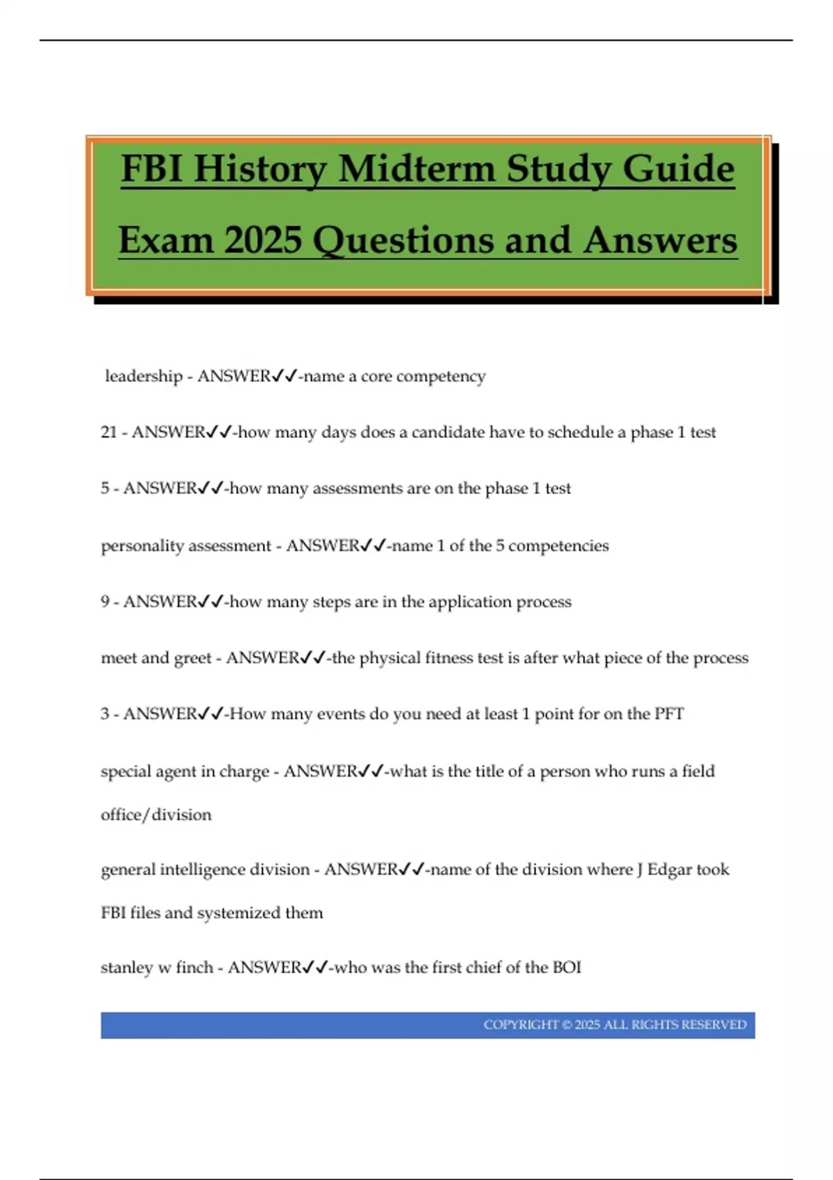 FBI History Midterm Study Guide Exam 2025 Questions and Answers - FBI ...