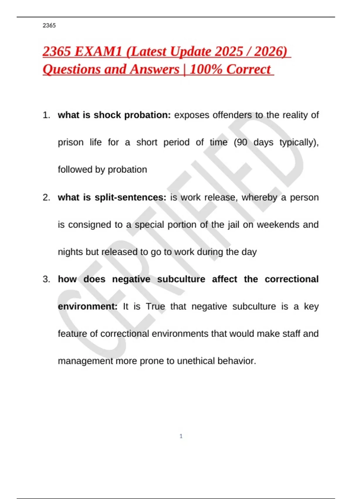 2365 EXAM1 (Latest Update 2025 / 2026) Questions and Answers | 100% ...