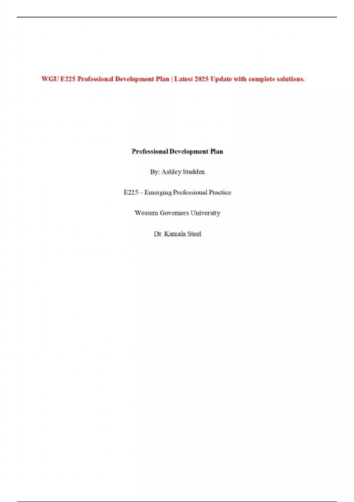 WGU E225 Professional Development Plan | Latest 2025 Update with ...
