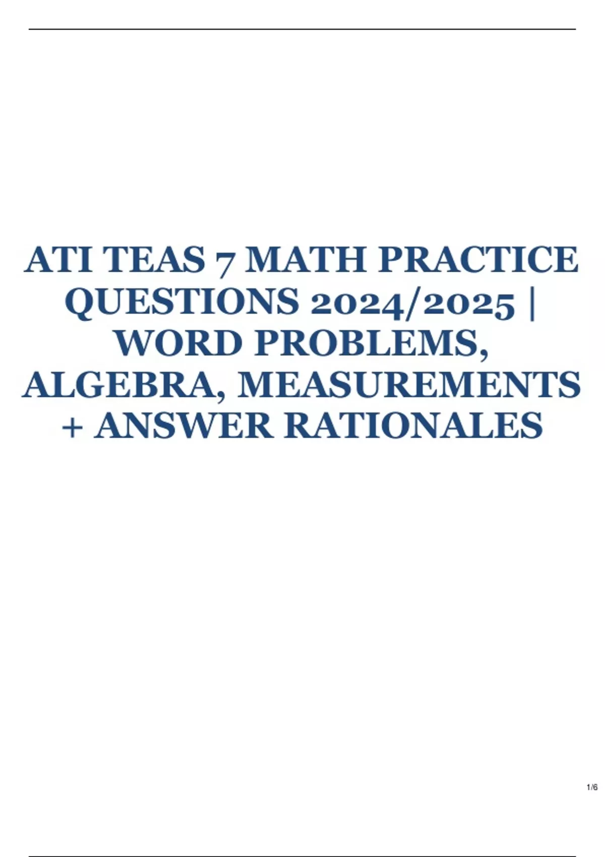 ATI TEAS 7 Math Practice Questions 2024/2025 | Word Problems, Algebra ...