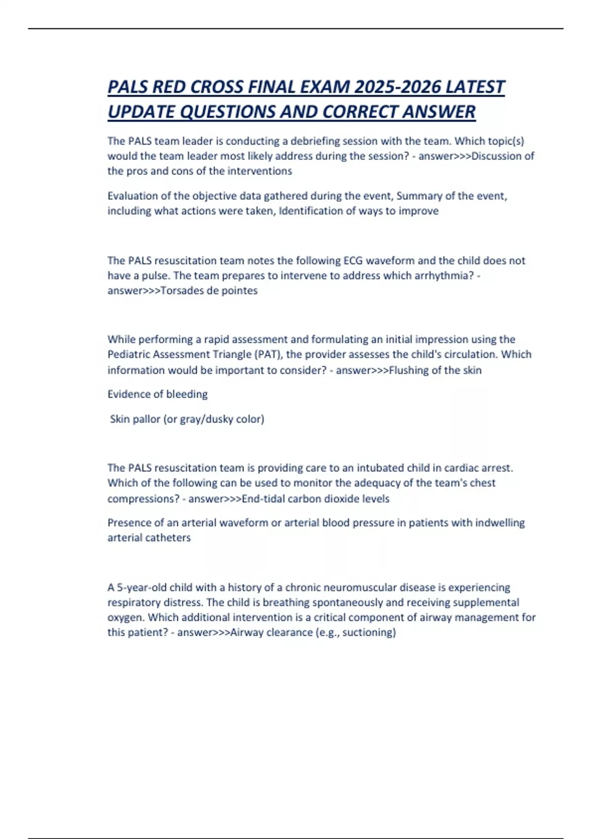 PALS Red Cross Final Exam 2025–2026 – Latest Updated Questions and ...
