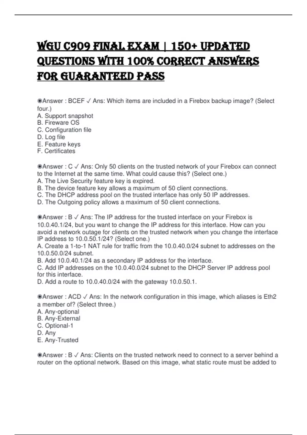 WGU C909 FINAL EXAM | 150+ UPDATED QUESTIONS WITH 100% CORRECT ANSWERS FOR GUARANTEED PASS ...
