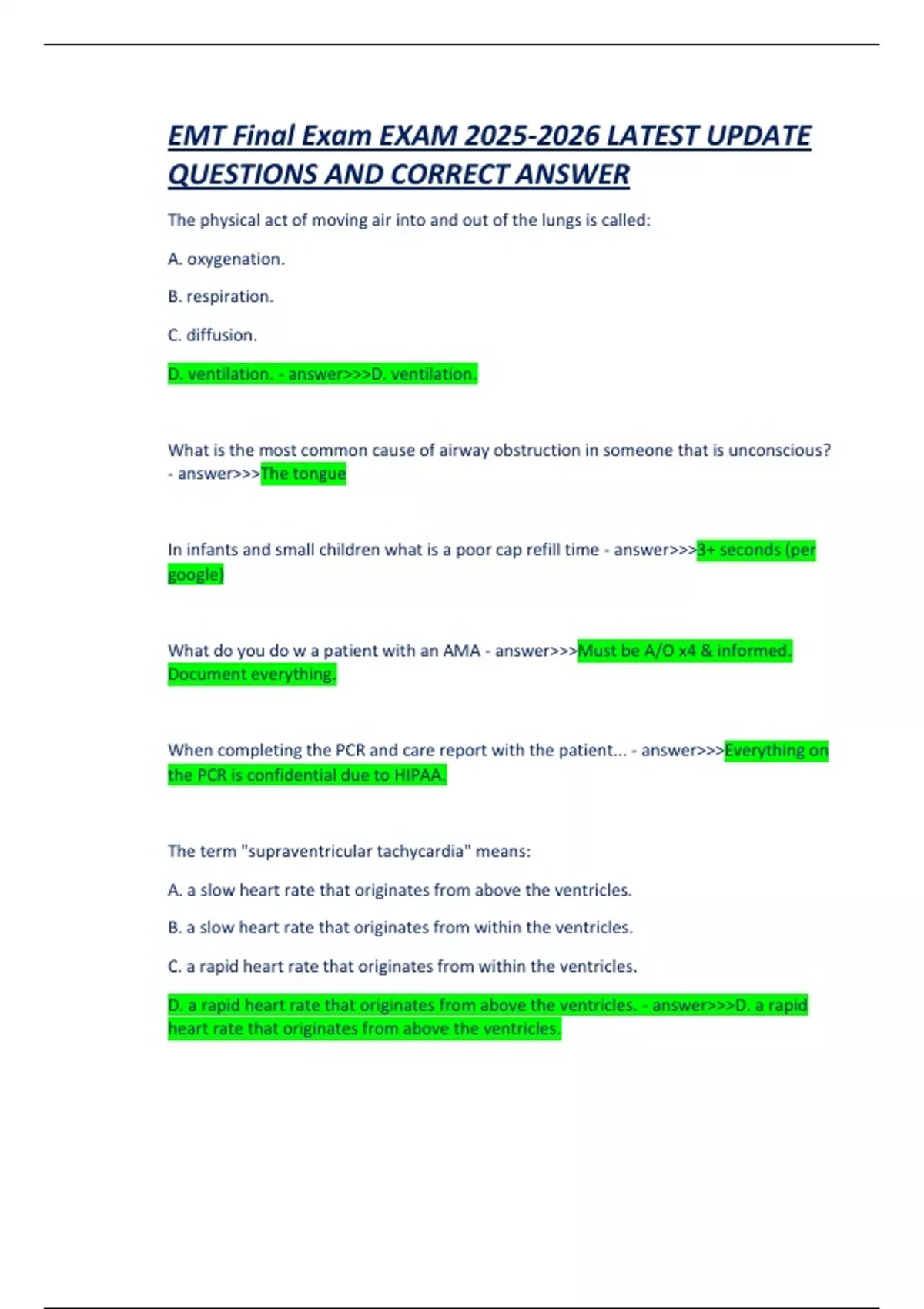 Emt Final Exam 2025 2026 Latest Updated Questions And Correct Answers Comprehensive