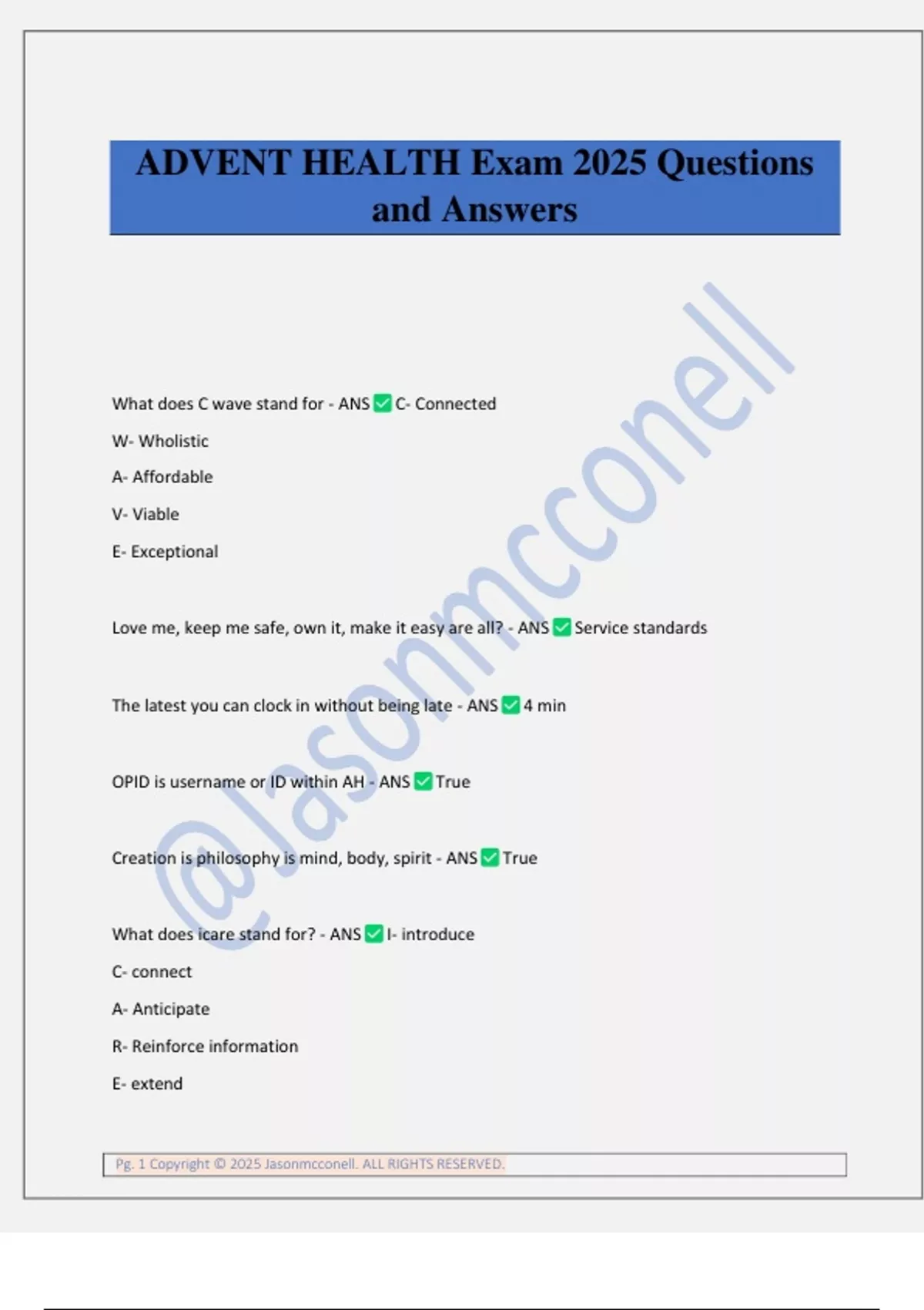 ADVENT HEALTH Exam 2025 Questions and Answers - ADVENT HEALTH - Stuvia US