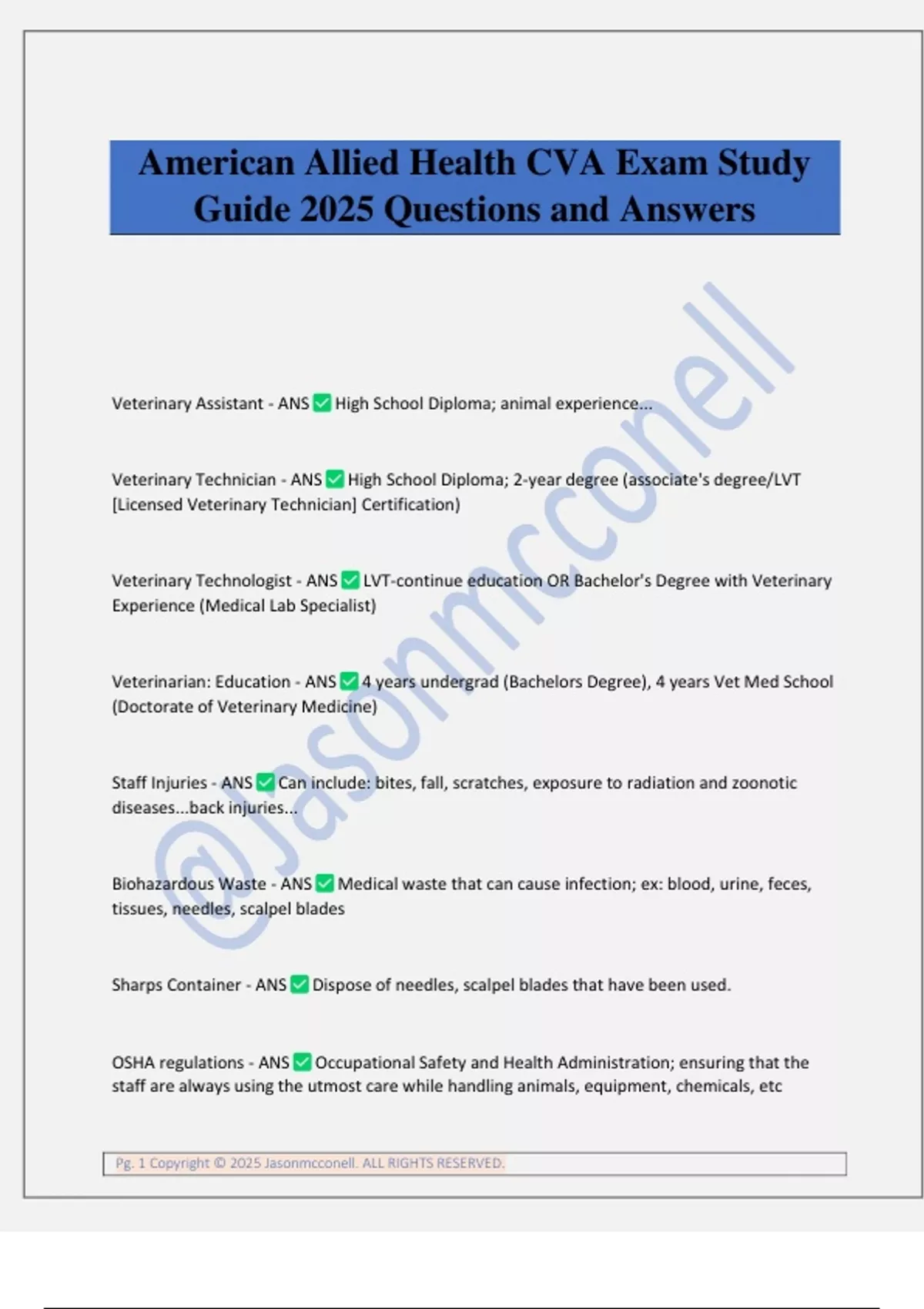 American Allied Health CVA Exam Study Guide 2025 Questions and Answers ...