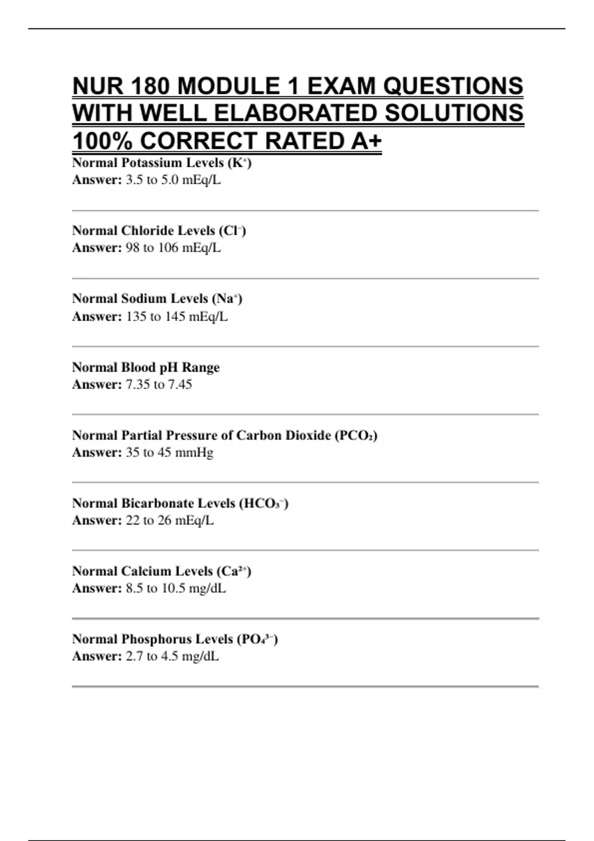 NUR 180 MODULE 1 EXAM QUESTIONS WITH WELL ELABORATED SOLUTIONS 100% CORRECT RATED A+ - NUR 180 ...