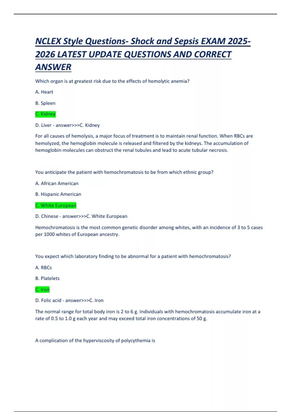 NCLEX-Style Questions – Shock and Sepsis Exam 2025–2026 – Latest ...
