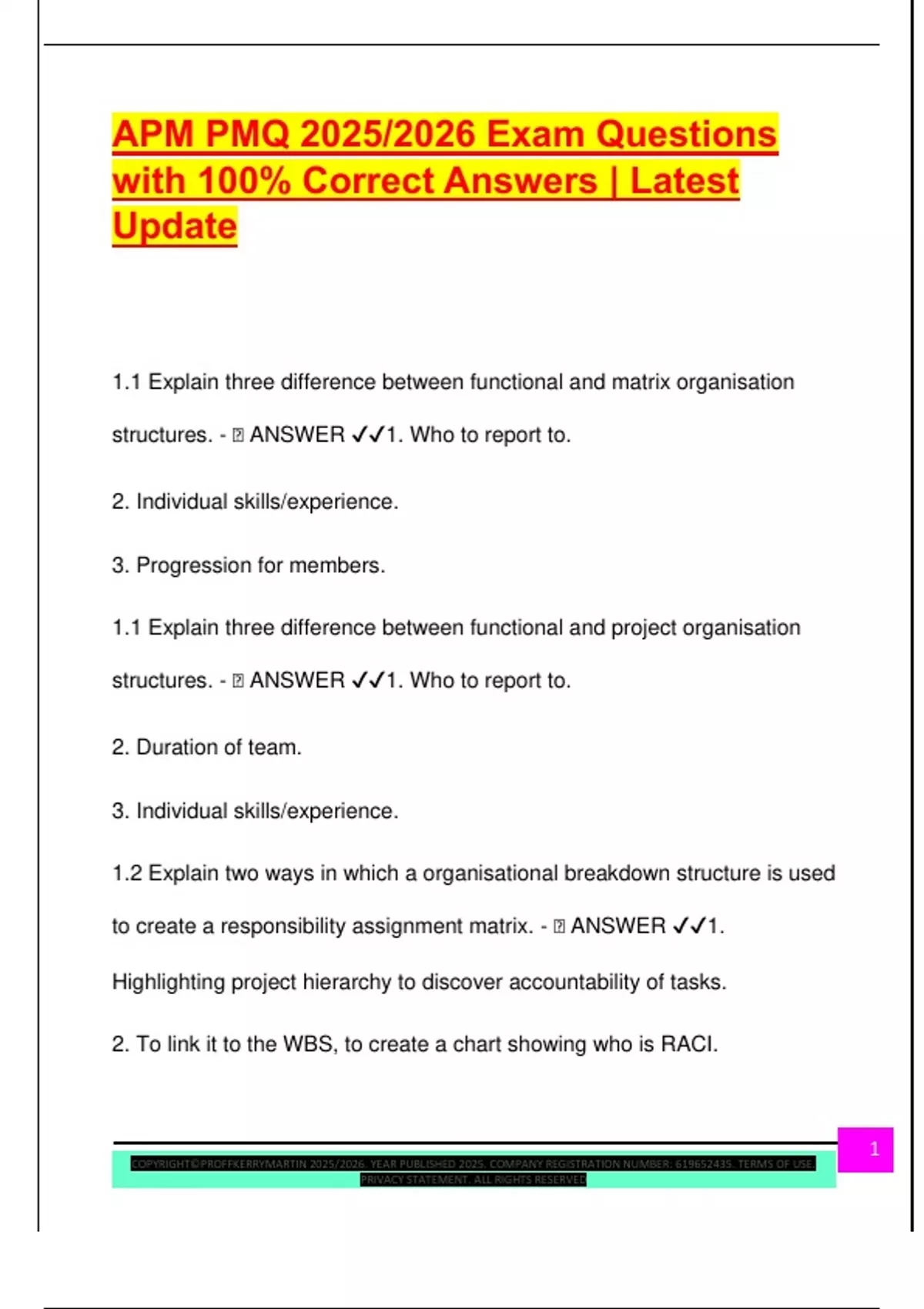 APM PMQ 2025/2026 Exam Questions with 100% Correct Answers | Latest ...