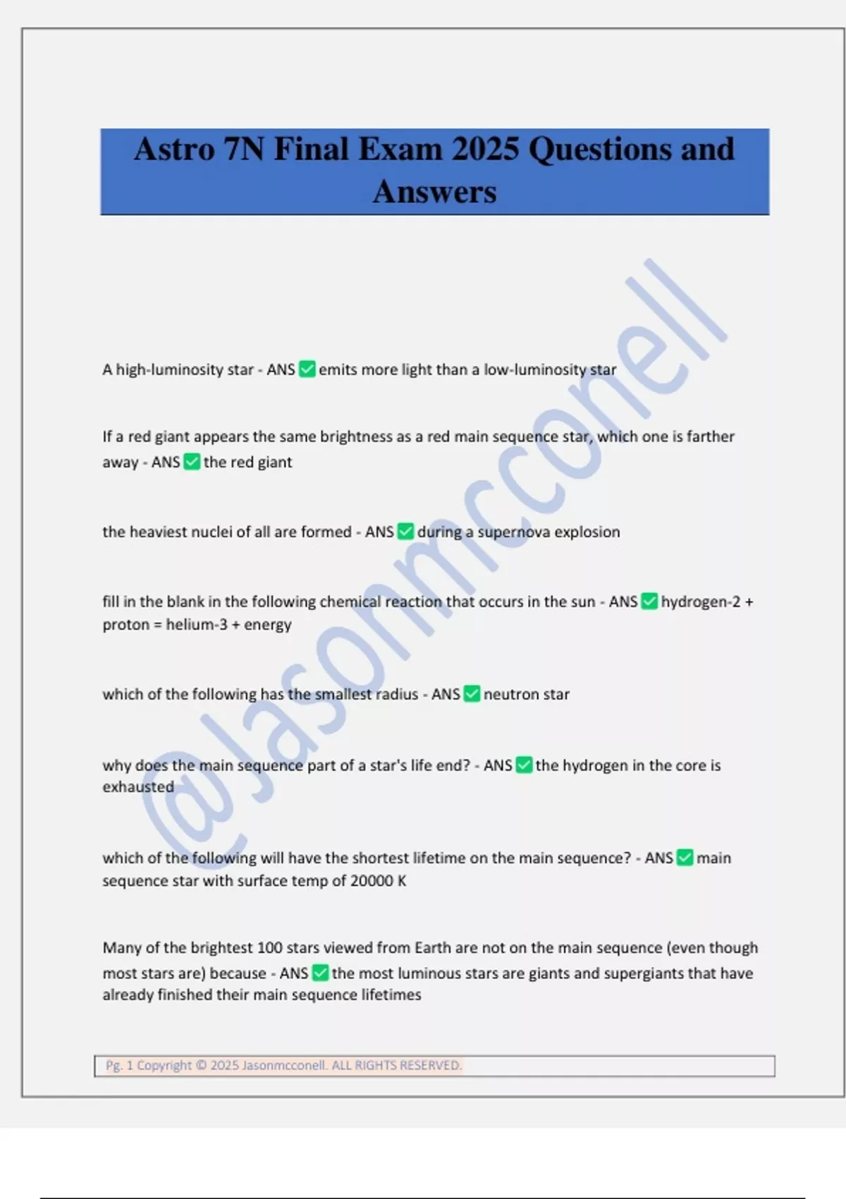 Astro 7N Final Exam 2025 Questions and Answers - Astro 7N - Stuvia US