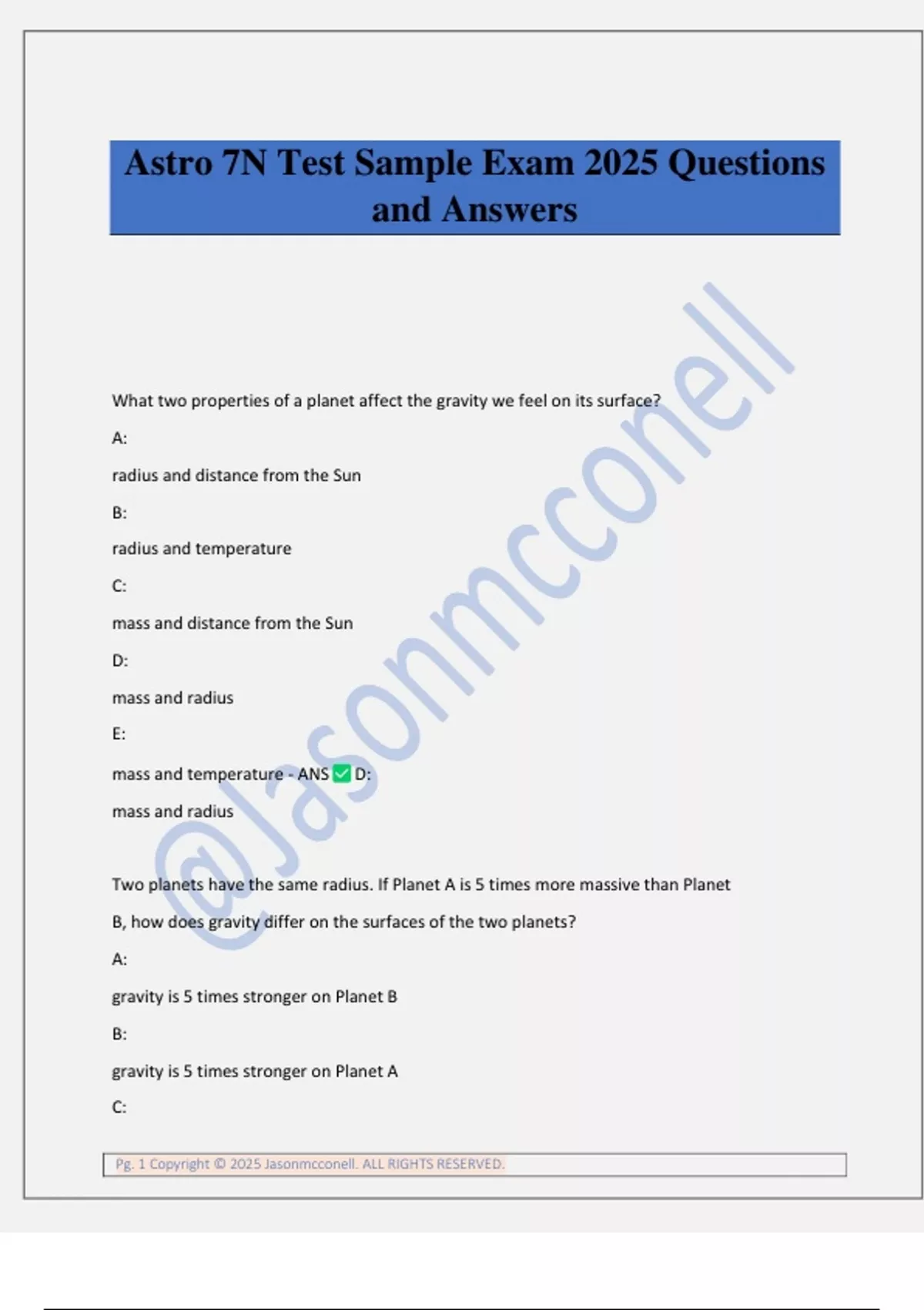 Astro 7N Test Sample Exam 2025 Questions and Answers - Astro 7N - Stuvia US