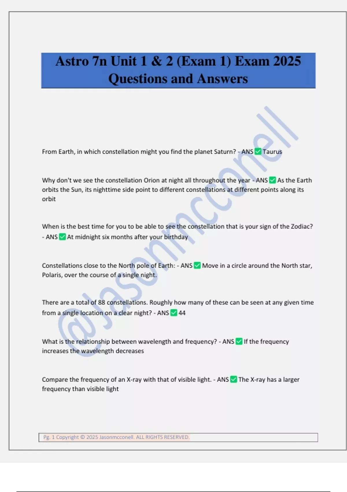 Astro 7n Unit 1 & 2 (Exam 1) Exam 2025 Questions and Answers - Astro 7N ...