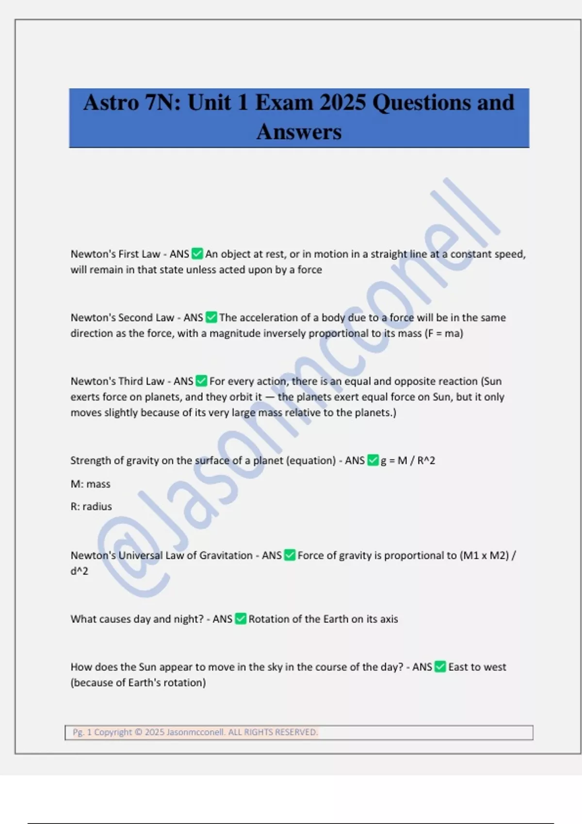Astro 7N: Unit 1 Exam 2025 Questions and Answers - Astro 7N - Stuvia US