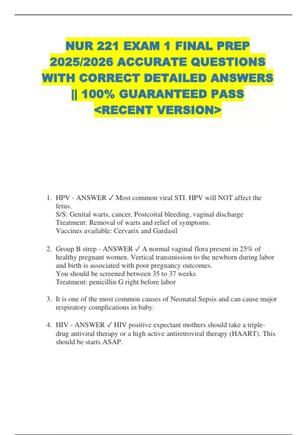 NUR 221 EXAM 1 FINAL PREP 2025/2026 ACCURATE QUESTIONS WITH CORRECT DETAILED ANSWERS || 100% ...