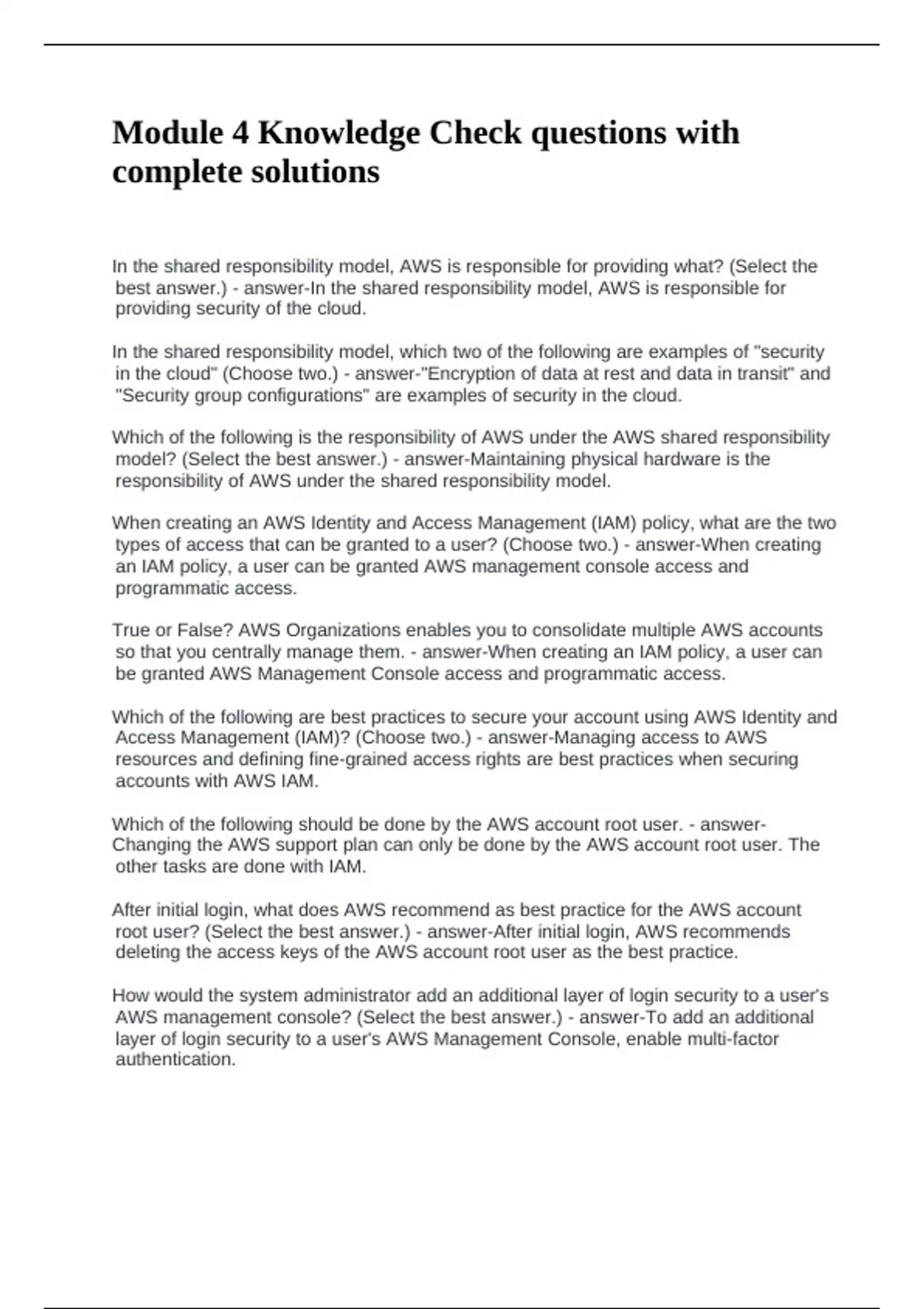 Module 4 Knowledge Check questions with complete solutions - Southern New Hampshire University ...