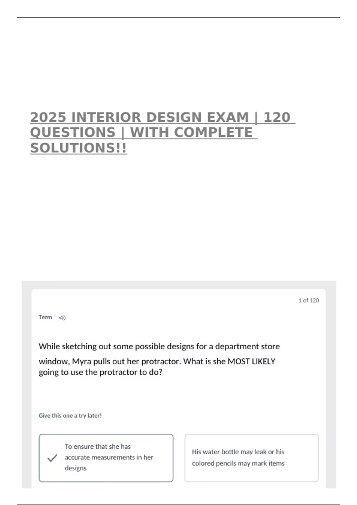 2025 INTERIOR DESIGN EXAM | 120 QUESTIONS | WITH COMPLETE SOLUTIONS ...