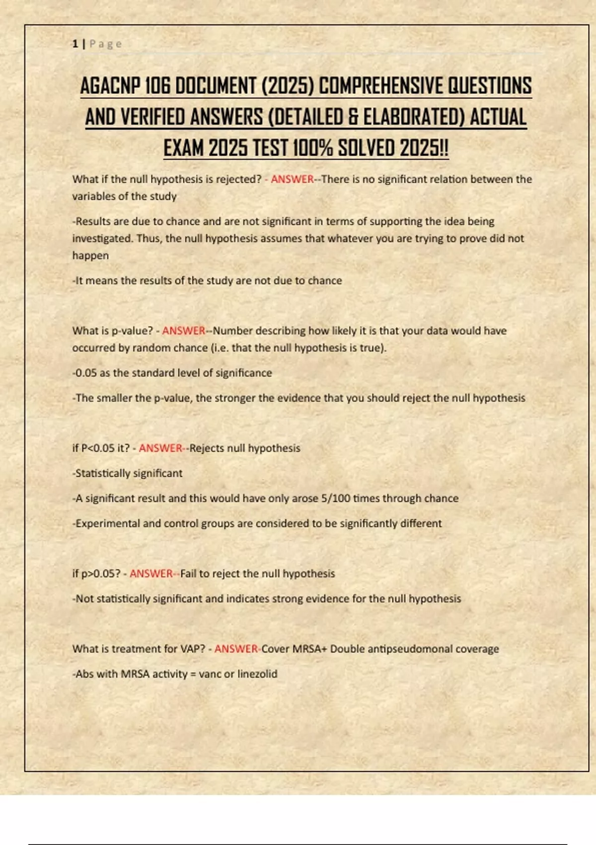 AGACNP 106 DOCUMENT (2025) COMPREHENSIVE QUESTIONS AND VERIFIED ANSWERS (DETAILED & ELABORATED ...