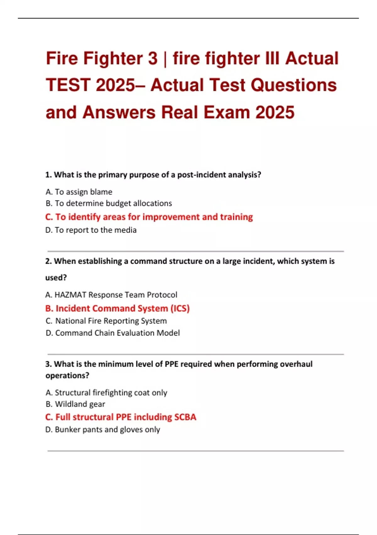 Fire Fighter 3 | fire fighter III Actual TEST 2025– Actual Test ...