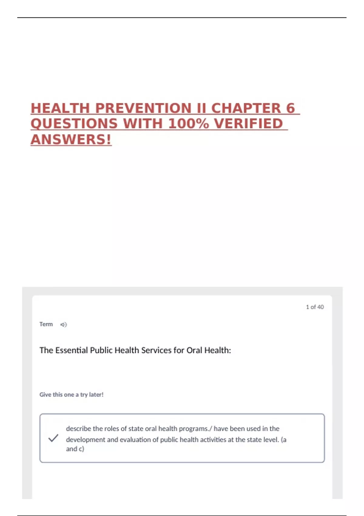 HEALTH PREVENTION II CHAPTER 6 QUESTIONS WITH 100% VERIFIED ANSWERS ...