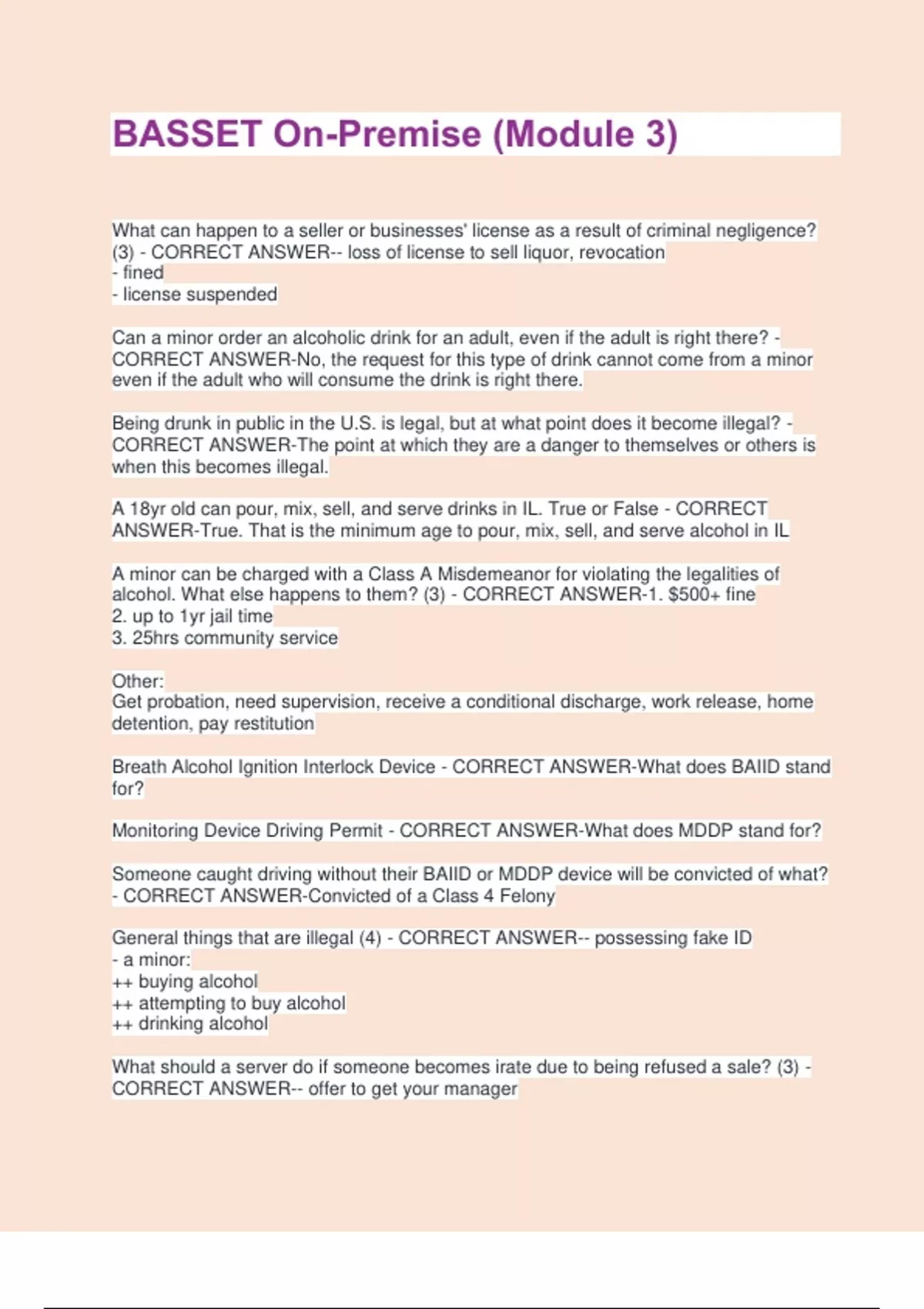 BASSET On-Premise (Module 3) Questions with Correct Answers|New 2025 ...