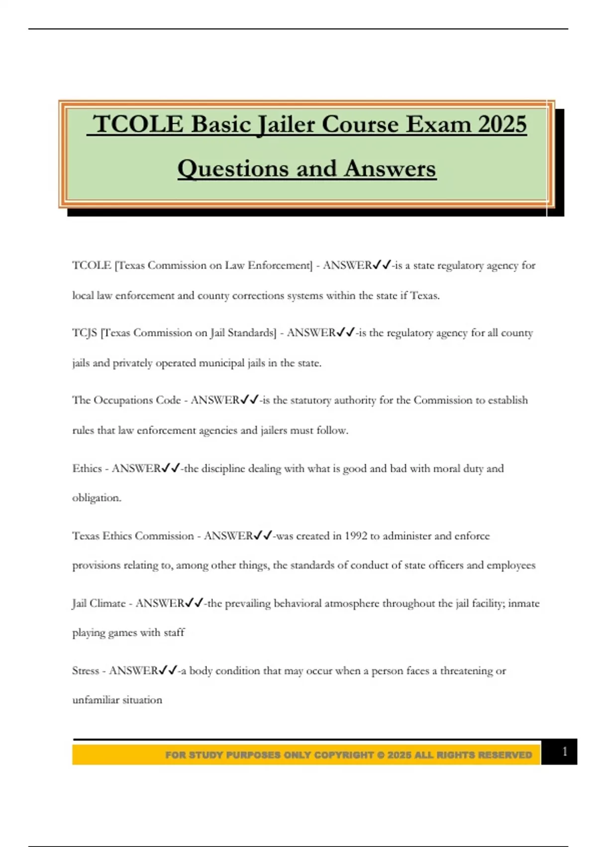 TCOLE Basic Jailer Course Exam 2025 Questions and Answers - Tcole ...