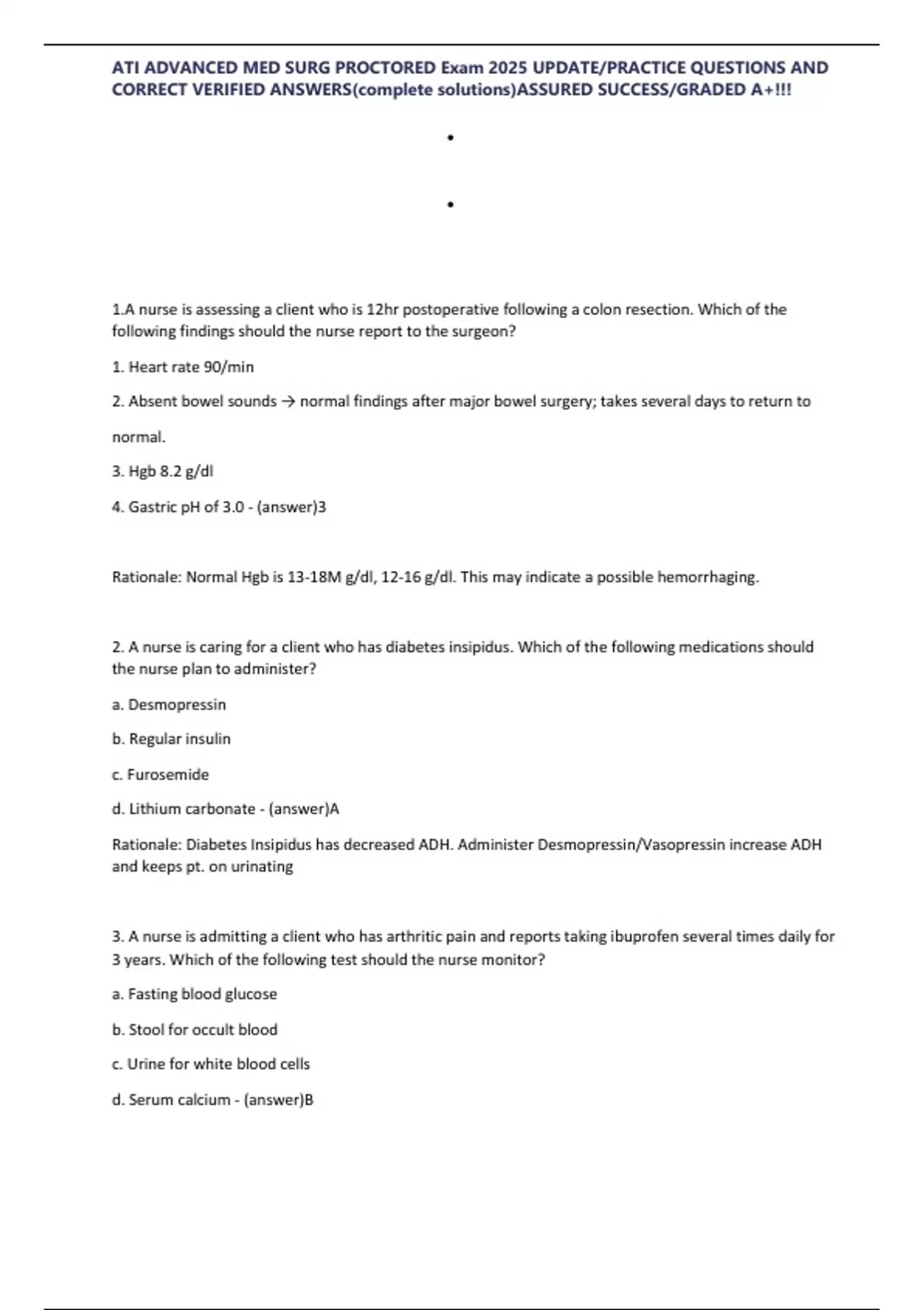 ATI ADVANCED MED SURG PROCTORED Exam 2025 UPDATE/PRACTICE QUESTIONS AND ...