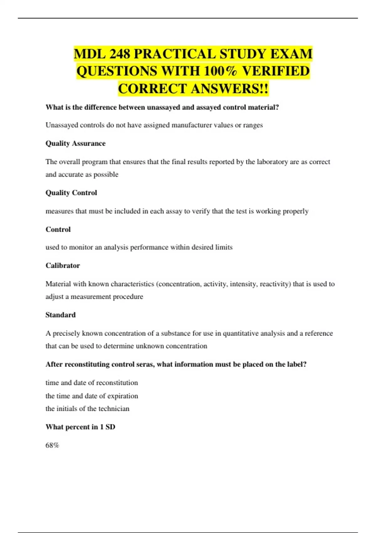 MDL 248 PRACTICAL STUDY EXAM QUESTIONS WITH 100% VERIFIED CORRECT ...
