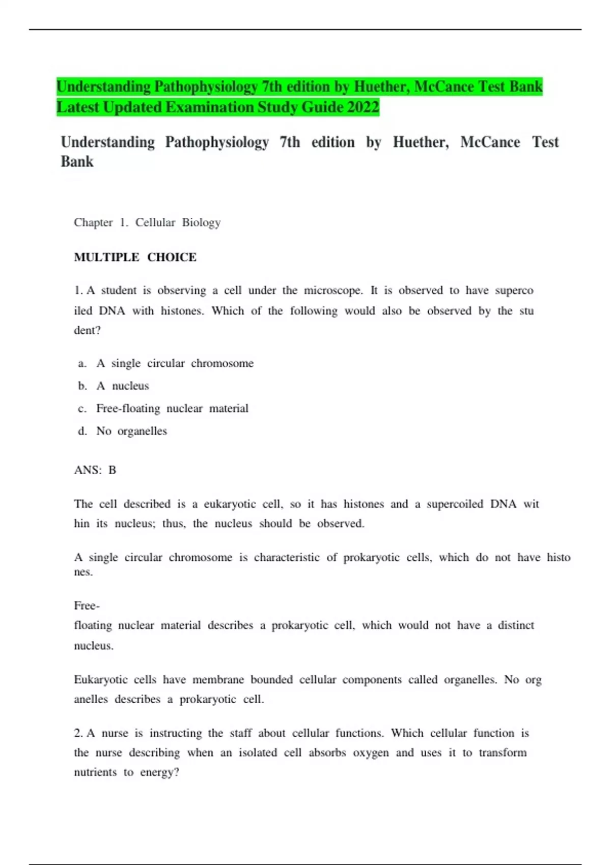 Test Bank for Understanding Pathophysiology 7th Edition by Huether ...