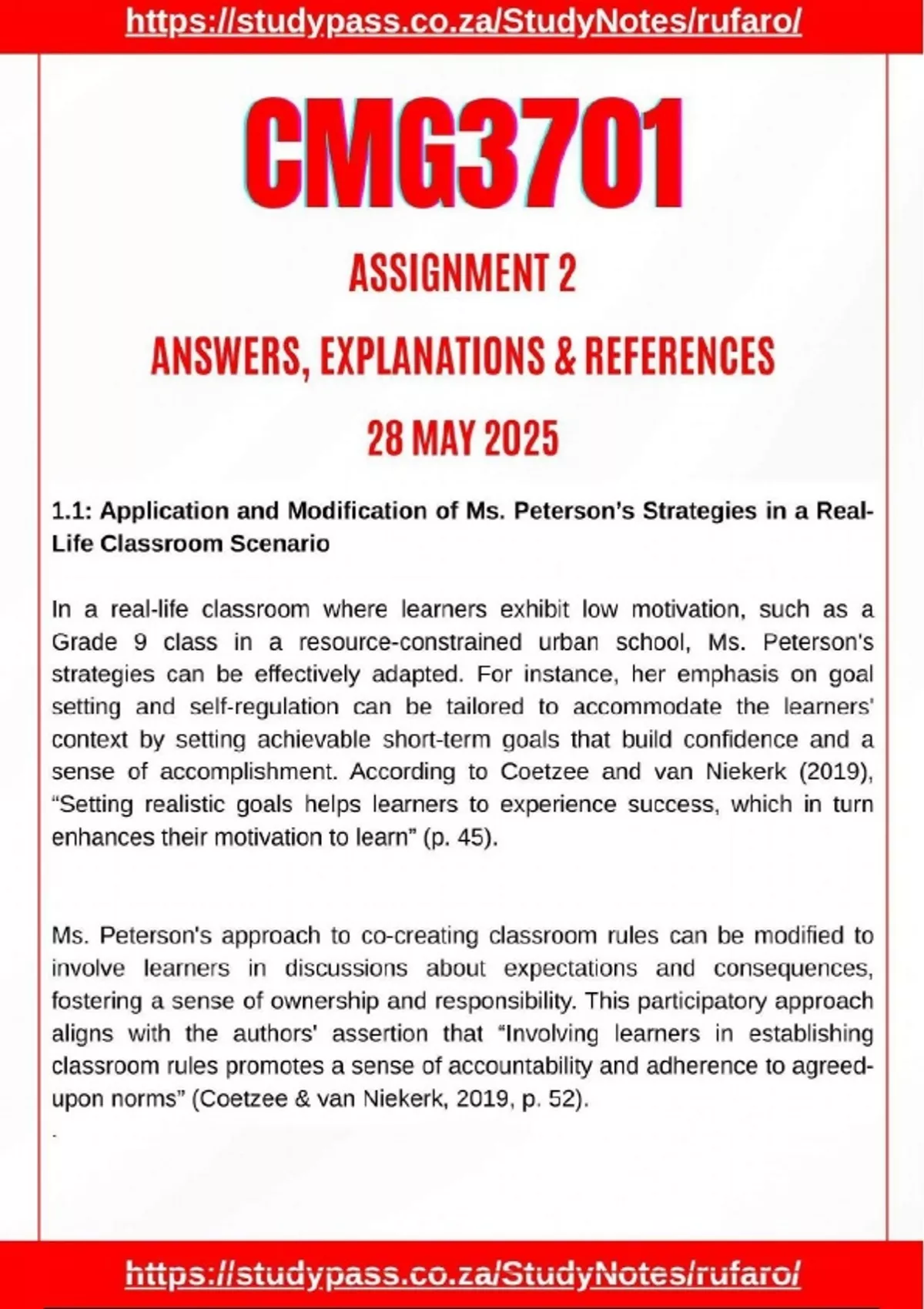CMG COMPLETE ANSWERS FOR ASSIGNMENT 2 (DUE 28 MAY 2025) - CMG3701 (CMG3701) - Stuvia SA