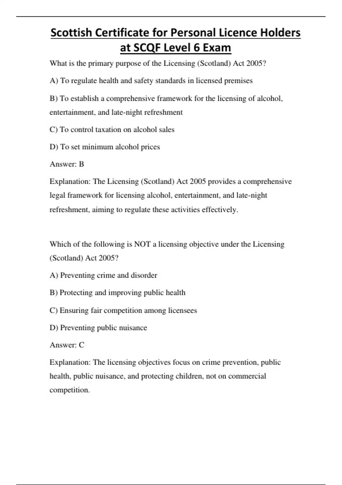 Scottish Certificate for Personal Licence Holders at SCQF Level 6 Exam ...