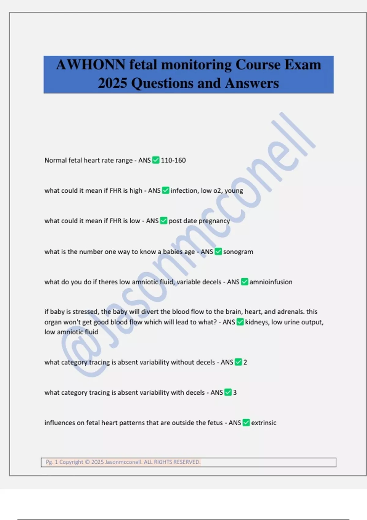 AWHONN fetal monitoring Course Exam 2025 Questions and Answers - AWHONN ...