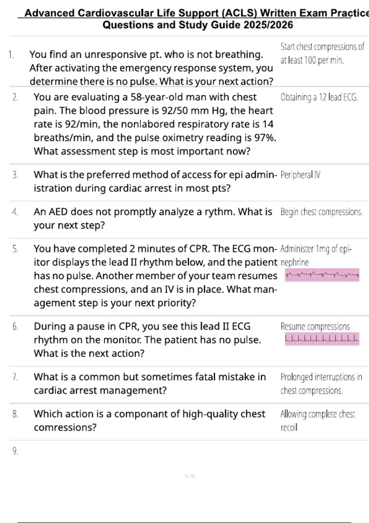 Advanced Cardiovascular Life Support (ACLS) Written Exam Practice ...