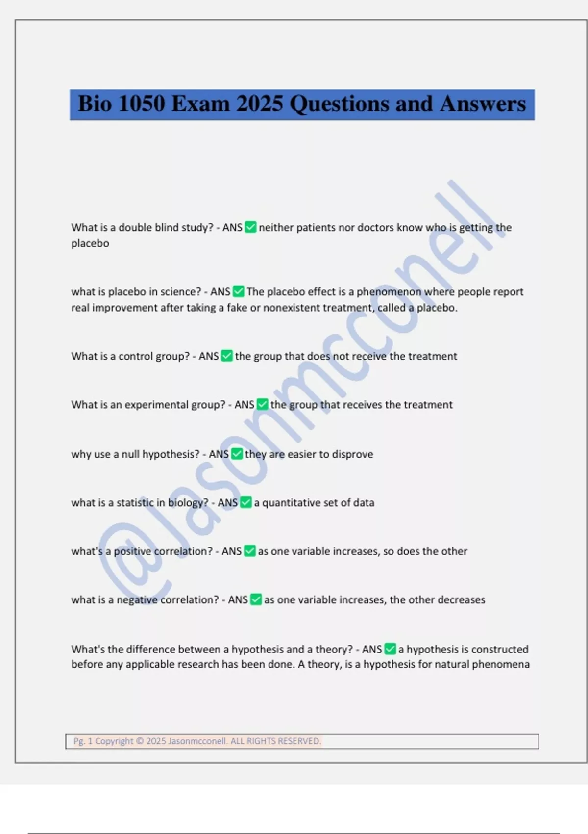 Bio 1050 Exam 2025 Questions and Answers - BIO 1050 - Stuvia US