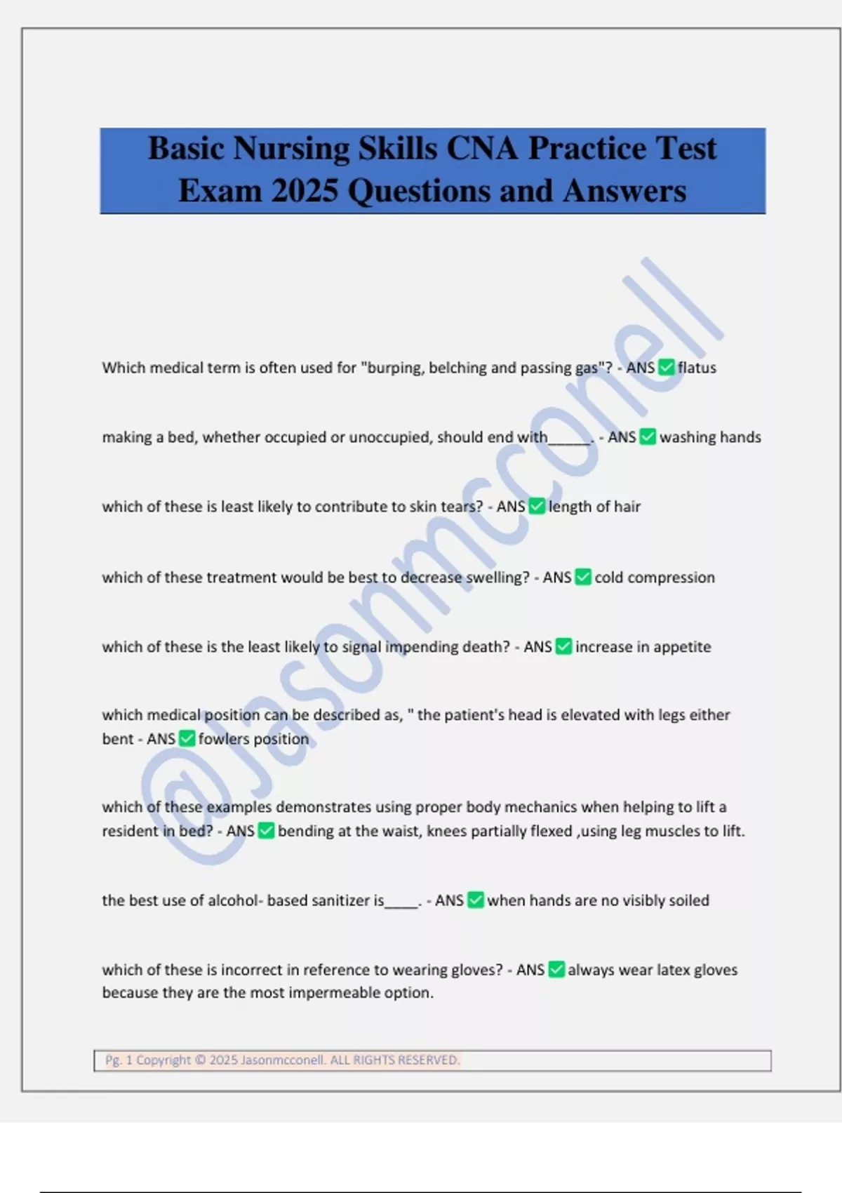 Basic Nursing Skills CNA Practice Test Exam 2025 Questions and Answers ...