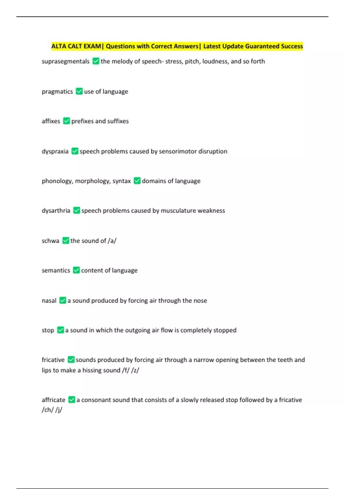 ALTA CALT EXAM| Questions with Correct Answers| Latest Update ...