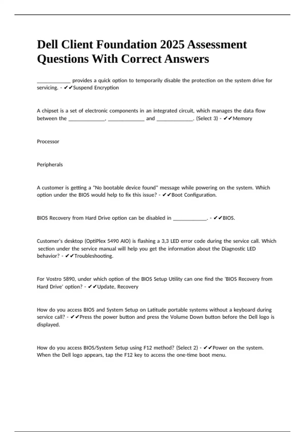Dell Client Foundation 2025 Assessment Questions With Correct Answers ...