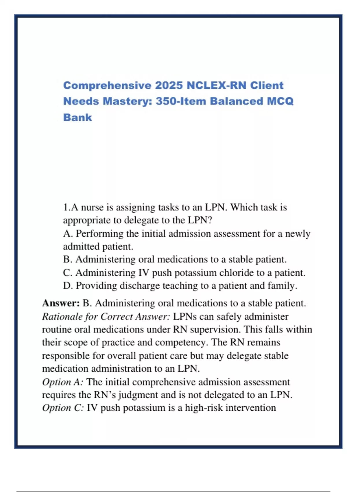 2025 NCLEX-RN Practice Qs & Rationales | 100% Correct, First-Time Pass ...
