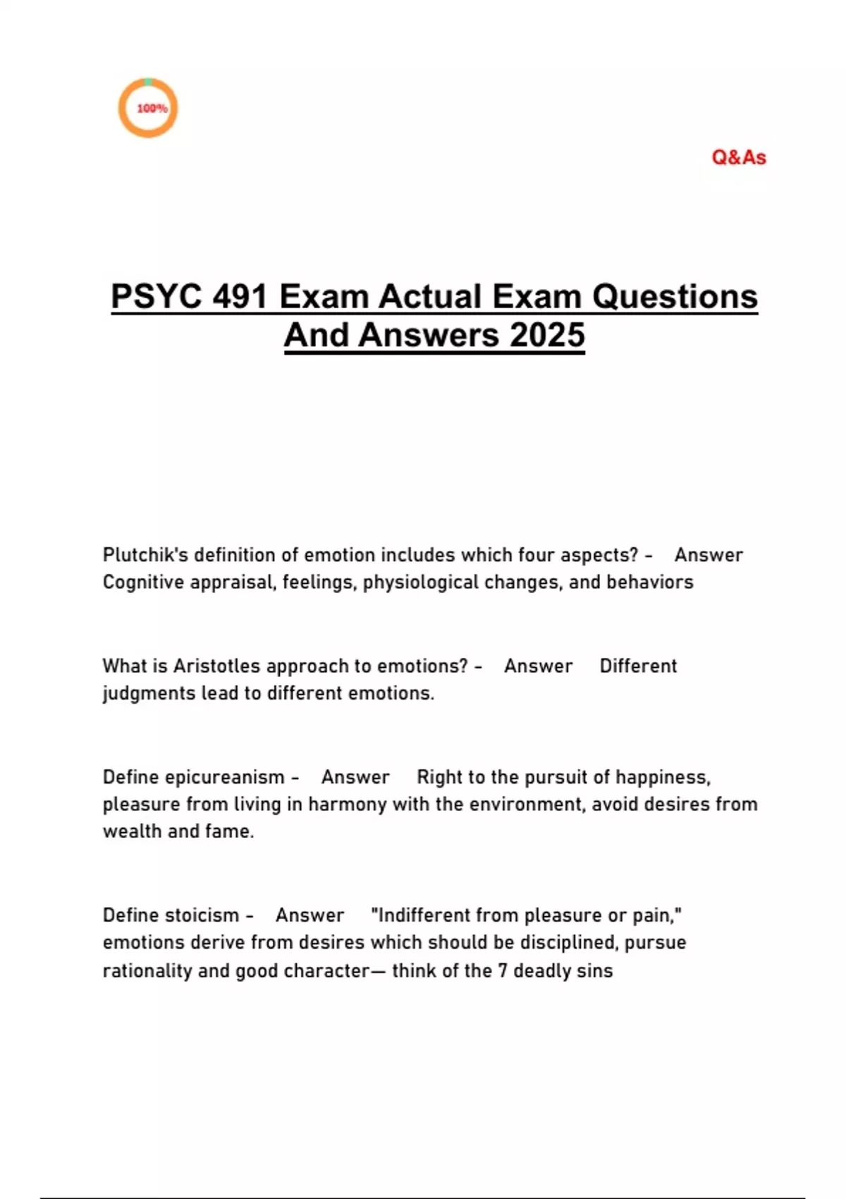 PSYC 491 Exam Actual Exam Questions And Answers 2025 - PSYC 491 - Stuvia US