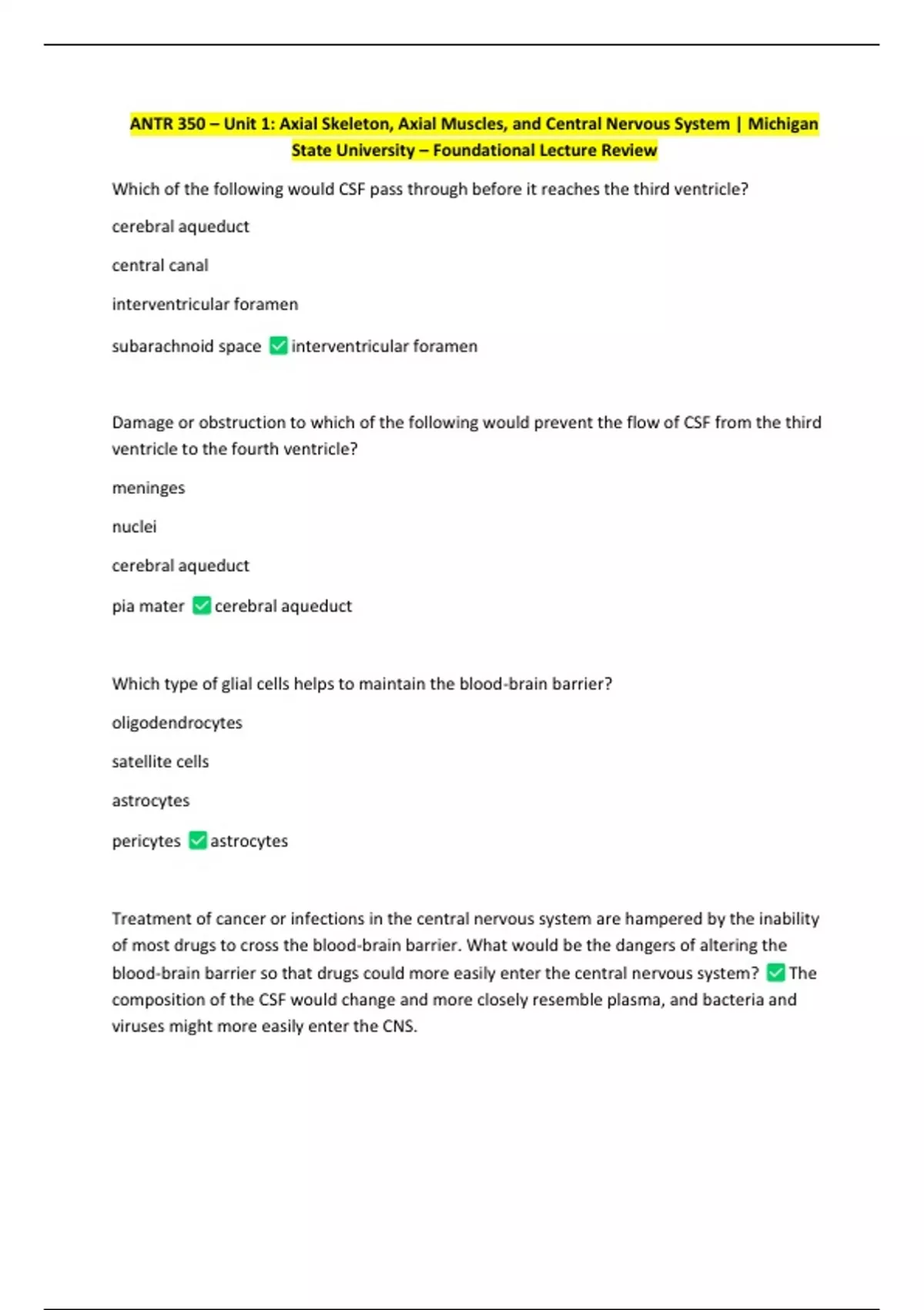 ANTR 350 – Unit 1: Axial Skeleton, Axial Muscles, and Central Nervous ...