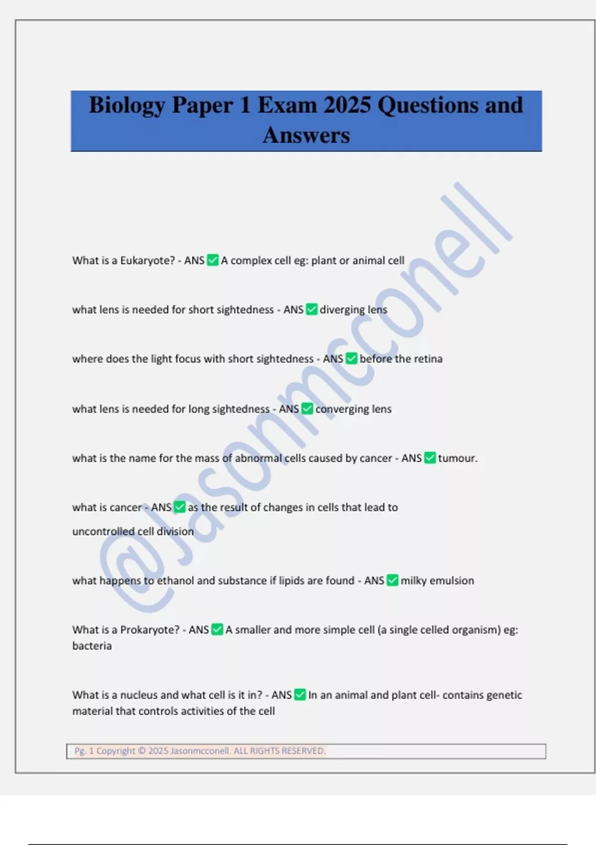 Biology Paper 1 Exam 2025 Questions and Answers - BIOLOGY - Stuvia US
