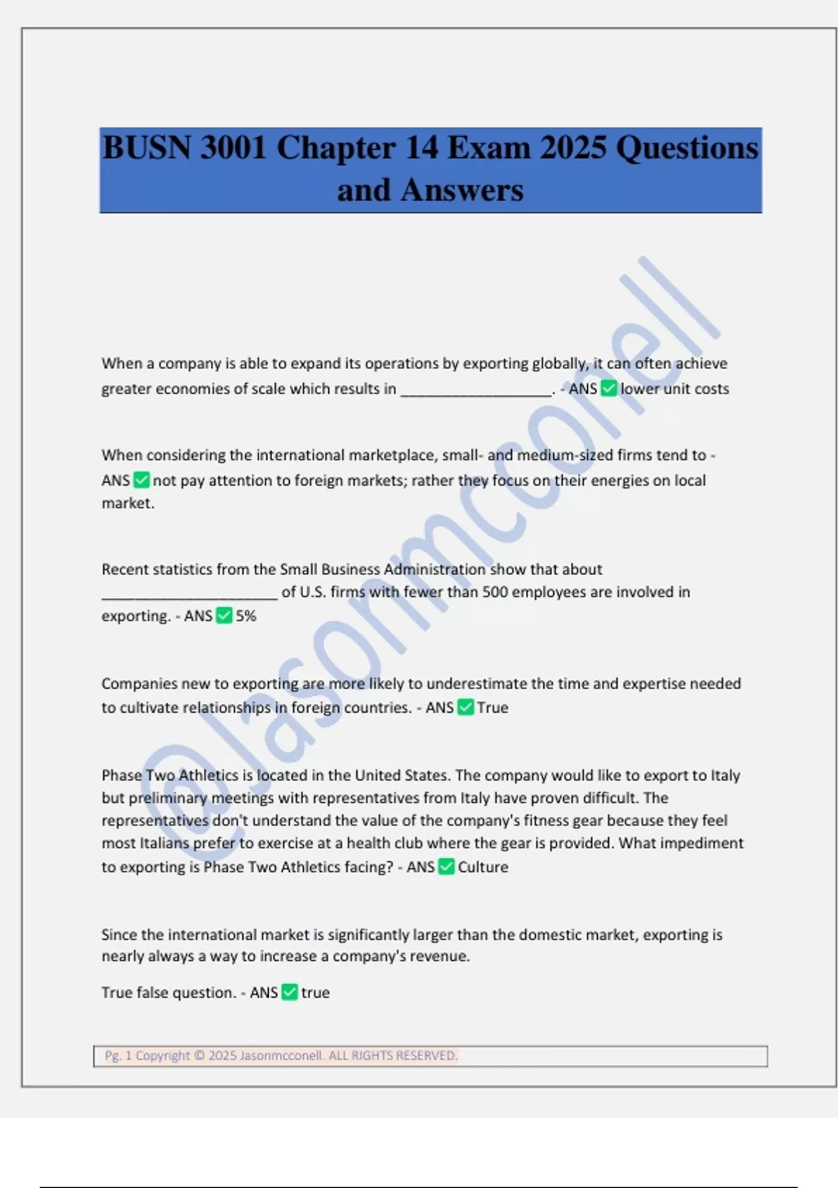 BUSN 3001 Chapter 14 Exam 2025 Questions and Answers - BUSN 3001 ...