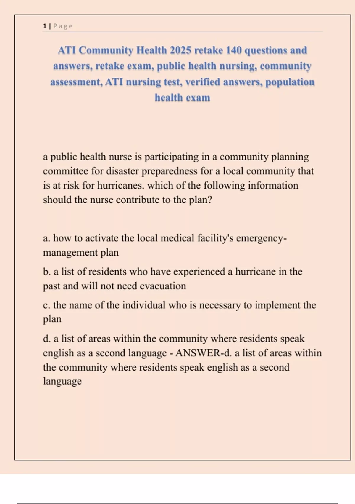 ATI Community Health 2025 retake 140 questions and answers, retake exam ...