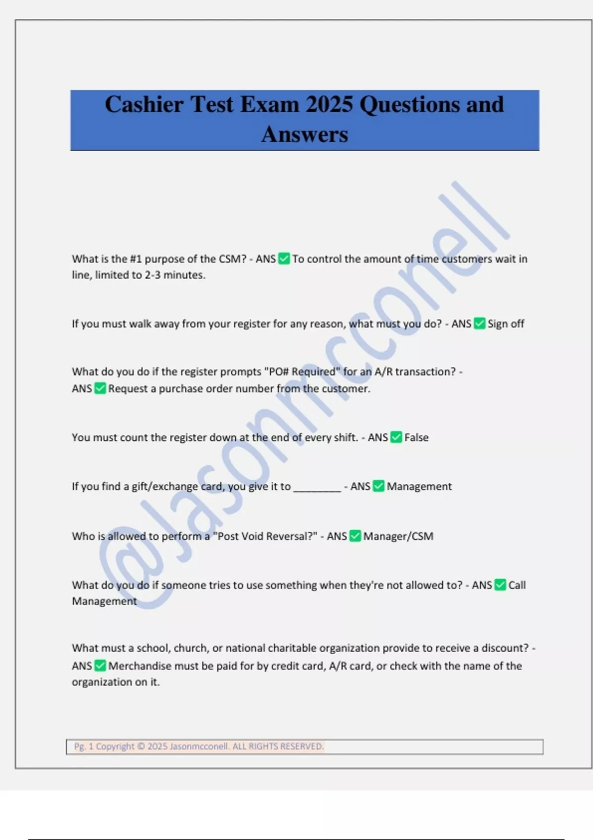 Cashier Test Exam 2025 Questions and Answers - Cashier - Stuvia US