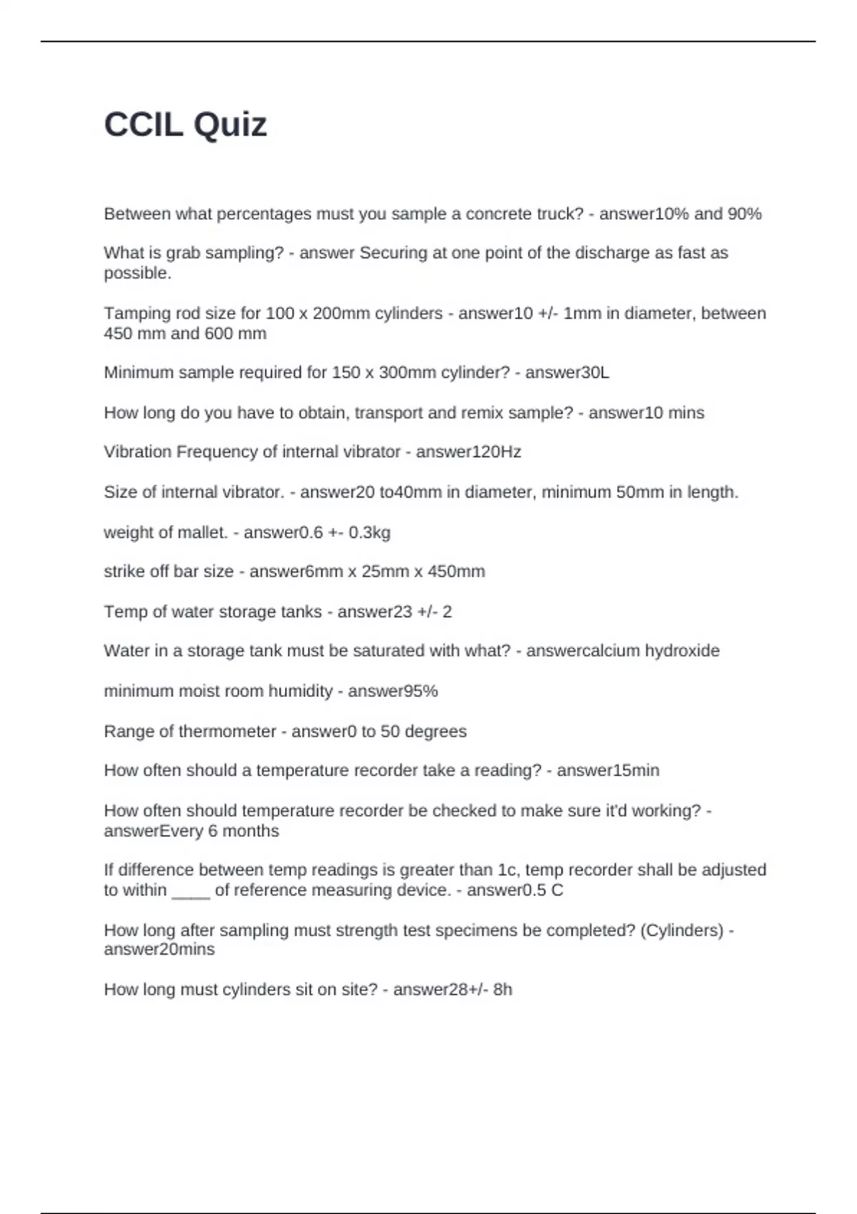 CCIL Quiz Questions with Complete Solutions - CCIL Concrete - Stuvia US