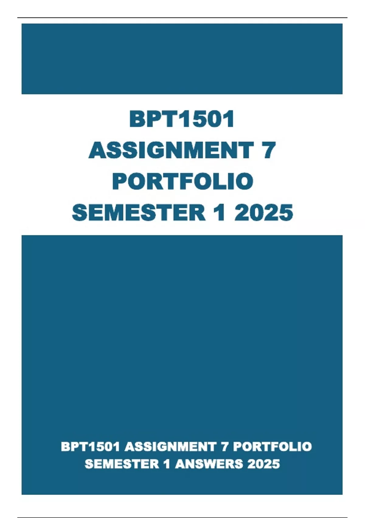 BPT1501 ASSIGNMENT 7 PORTFOLIO SEMESTER 1 ANSWERS 2025 - BPT1501 - Being a Professional Teacher ...