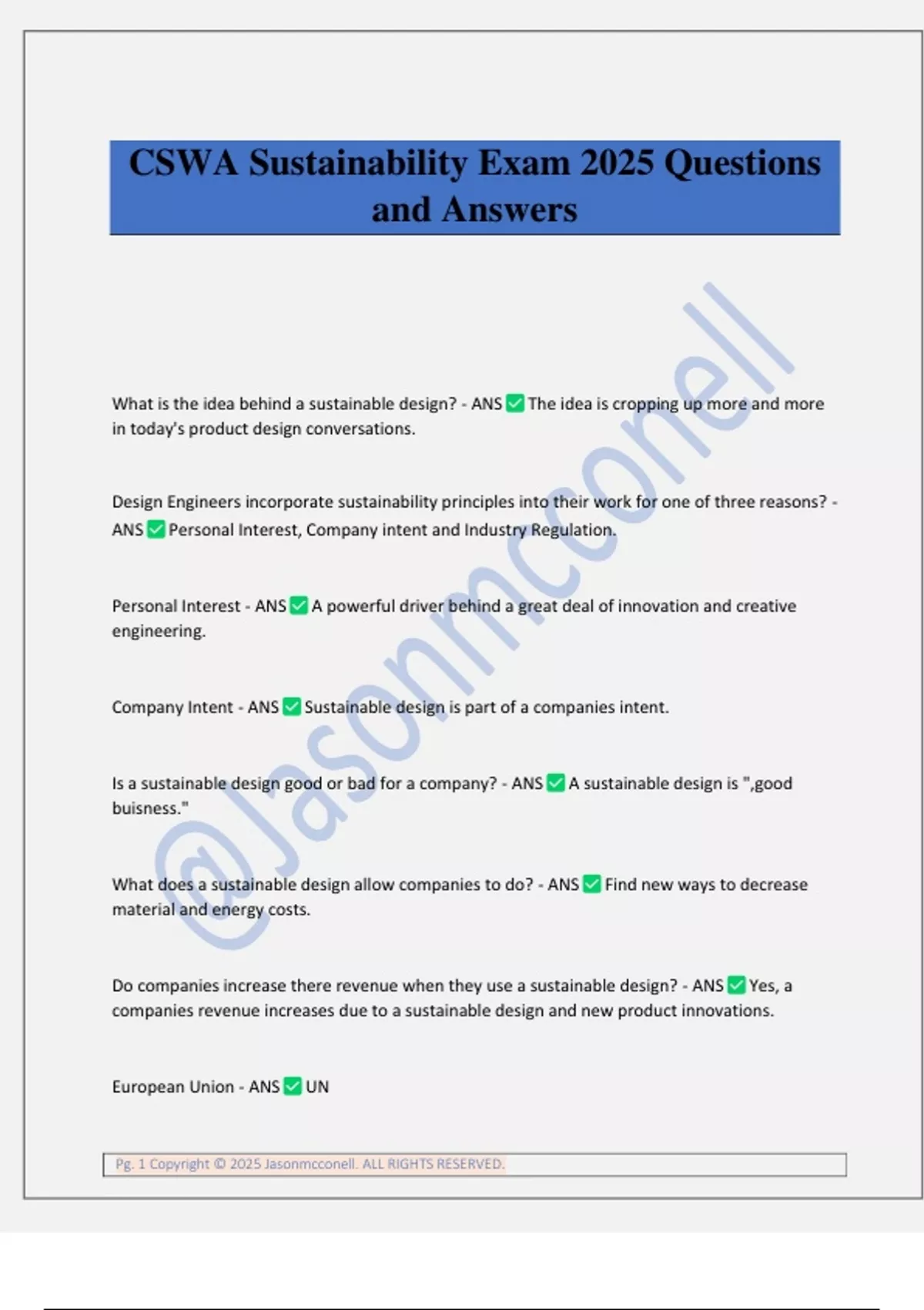 CSWA Sustainability Exam 2025 Questions and Answers - CSWA - Stuvia US