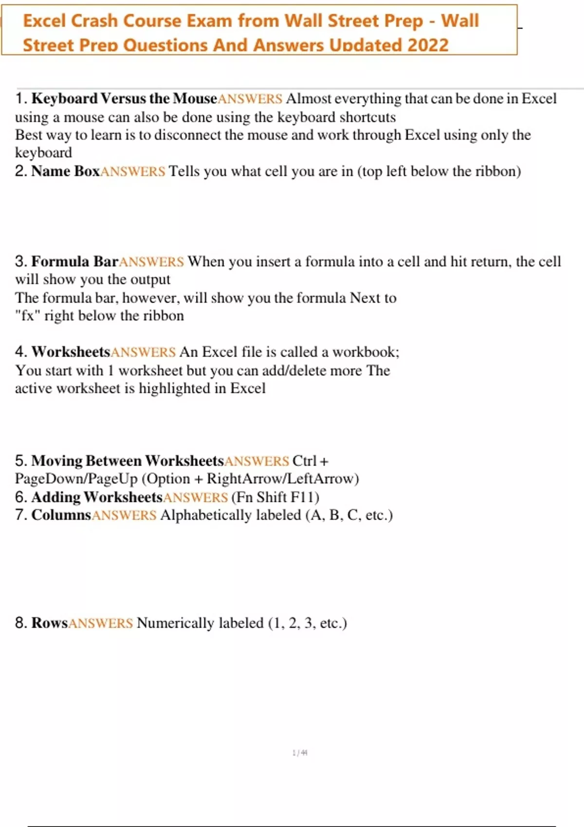 Excel Crash Course Exam from Wall Street Prep - Wall Street Prep ...